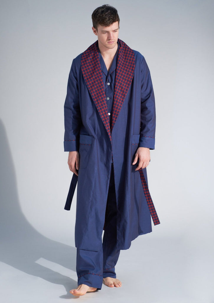 Bogart Dark Blue and Tartan Reversible Robe – Iona Debarge